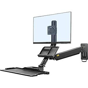 Sit Stand Workstation Wall Mount Height Adjustable Sit-Stand Converter for 19''-27'' Screens with Keyboard Tray, VESA 75/100, Load Capacity from 4.4-19.8lbs MB32-B