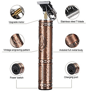 Professional Mens Hair Clippers, Beard Trimmer Barber Hair Cut Grooming Kit, Zero Gapped Trimmers, Hair Clippers for Men, Rechargeable Close Cutting T Blade Trimmer for Men Barbers Trimmer