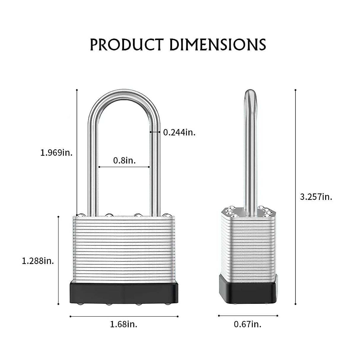 CINCINNO Laminated Steel Padlock with Key，6 Pack Keyed Alike Padlocks with Long Shackle