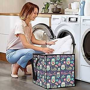 Kigai Owl Cube Storage Bins, 13x13x13inch Collapsible Fabric Storage Cubes Organizer with Handles Decorative Storage Baskets for Home, Shelf, Closet