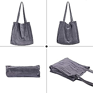 WITERY Corduroy Tote Bag for Women Girl - Large Shoulder Handbags with Pocket, Hobo Bag for Shopping Travel School Work