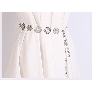 Hollow Circle Decorative Waist Chain Belts Gold Plated Metal Jeans Dress Belts for Women Girl-Silver
