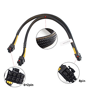 Power Cable 8pin to Dula 6+2pin Power Adapter Cable for Dell PowerEdge R530 R720 R720XD R730 R730XD T620 T630 T640 and NVIDIA Tesla GPU J30DG, Cable Length 35cm