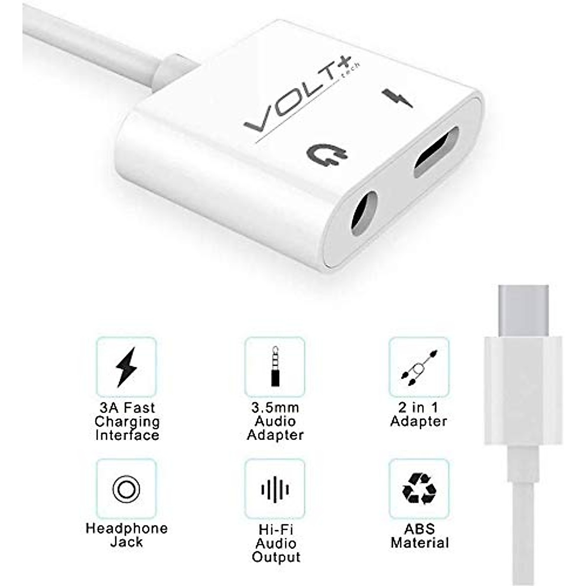 VOLT PLUS TECH USB C to 3.5mm Headphone Jack Audio Aux & C-Type Fast Charging Adapter Compatible with Microsoft Surface Book 2/Book 3/Pro X/Go 2/Pro 7and Many More Devices with C-Port