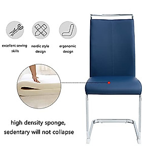 AZmac Modern Leather Dining Chairs Set of 4,Armless Kitchen Chairs,Dining Room Chairs with Upholstered Padded Seat and Sturdy Chrome Legs for Dining Room,Kitchen (Set of 4, Blue+PU Leather)