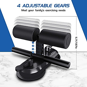 Sit Up Assistant Device Bar for Floor, Portable Sit Up Exercise Equipment with 2 Strong Suction Cups and Adjustable Foot Holder, Abs Master for Home Workout, Black