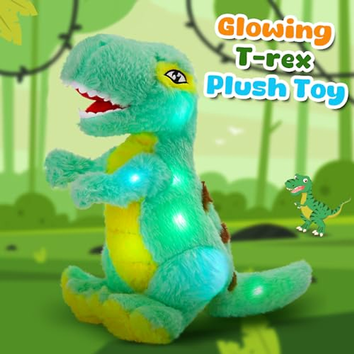 Glow Guards Light up T-Rex Dinosaur Stuffed Animal,Soft Dinosaur Plush Toy with LED Night Lights Glow in The Dark,Birthday Children's Day Gifts for Toddler Kids,14''