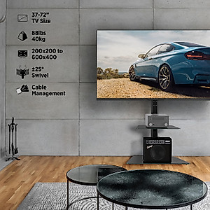 ProMounts Swivel TV Floor Stand for Most 37-72 inch LED LCD OLED Plasma Flat and Curved TV Screens Holds Up to 88 lbs, ±25° Swivel and Height Adjustable with Glass Shelves