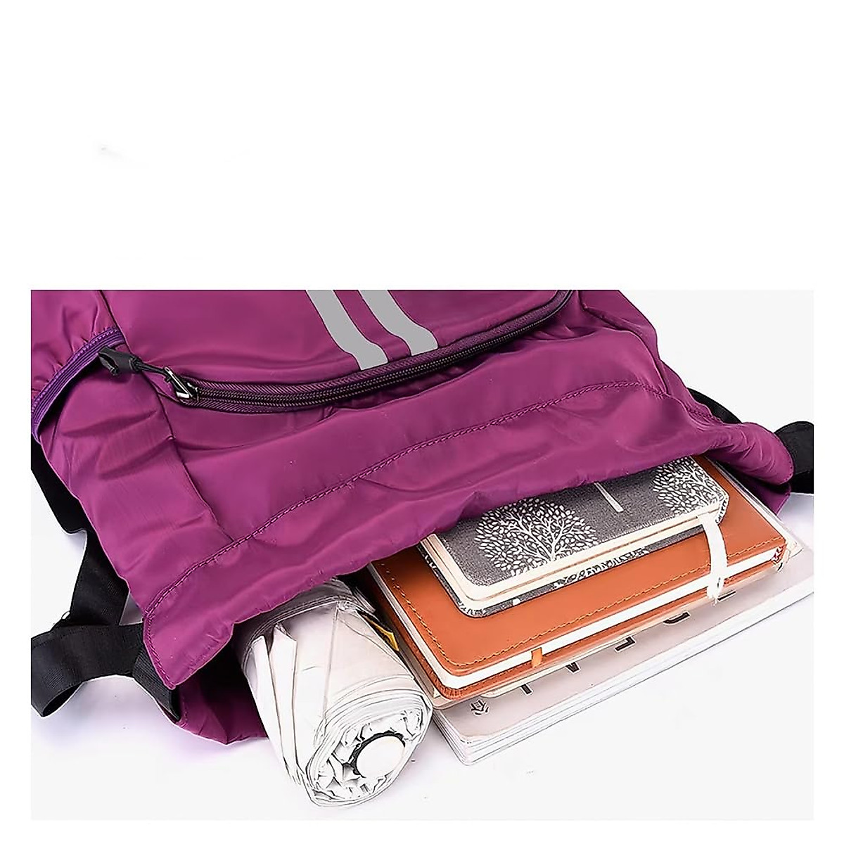 Oziral Drawstring Backpack, Water-Resistant Sports Gym Bag with Shoe Compartment and Two Side Mesh Pockets, String Backpack with Reflective Strip for Men and Women (Purple)