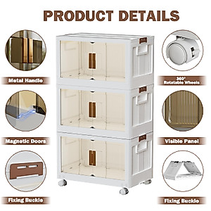 wellent Large Storage Bin with Lid, Plastic Storage Bin with wheels and Doors 92Qt(23 Gal) Per Tier, Stackable Closet Organizer,Folding Storage Containers for Living Room Bedroom & Toy Room