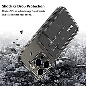 Restoo for iPhone 14 Pro Case + 2 Pack Tempered Glass Screen Protector, Clear Case with Card Holder Camera Lens Protection Protective Phone Cover for iPhone 14 Pro 6.1 Inch-Clear