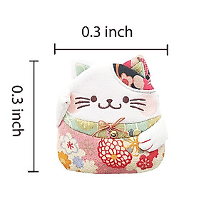 [BAR AUTOTECH] Zipper Maneki Neko lucky cat coin purse- Chirimen Kimono Print Style kawaii Cat Coin Wallet Holder for Coin Money Credit cards (Pink)