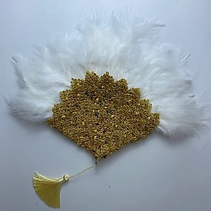 Msbfea Big Size Design African Orange Feather Fan Ladies Wedding Feather Fan for Bride Double Side Feather Nigerian Flower - 35cmx45cm Color 942