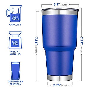 DOMICARE 30 oz Tumbler with Lid and Straw, Stainless Steel Tumblers Bulk, Insulated Vacuum Double Wall Travel Coffee Mug, Durable Powder Coated Tumbler Cup (Dark Blue, 1)