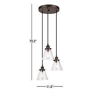 Globe Electric 61038 Jackson 3-Light Pendant, Dark Bronze, Clear Glass Shade, Bulbs Included