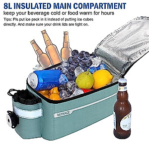 RAYMACE Bike Trunk Cooler Bag With Tail Light,Bicycle Rear Rack Bag Insulated Storage 8L,Pannier Bag (Viridian Green)