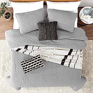 ROARINGWILD Light Grey Twin Size Quilt Bedding Sets with Pillow Sham, Lightweight Bedspread Coverlet, Quilted Blanket Thin Comforter Bed Cover, All Season Summer Spring, 2 Pieces, 68x90 inches