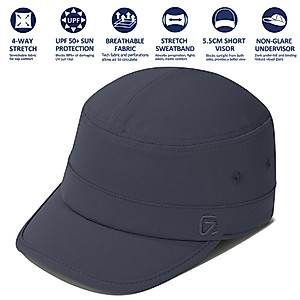 GADIEMKENSD Stretch Army Cap Sport Military Style Sun Hat for Men Women Tripper Cap Summer Cooling Travel Hiking Tactical Cadet Hat Dad Hat Breathable Flat Top Short Bill Corps Hat Dark Gray