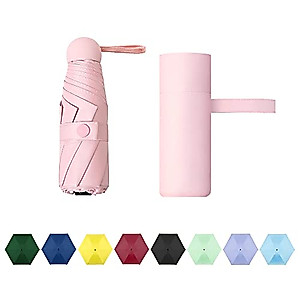 TIME LOVER Compact Travel Sun & Rain Umbrella Windproof Portable Mini Folding Umbrella for Girls Women (Pink)