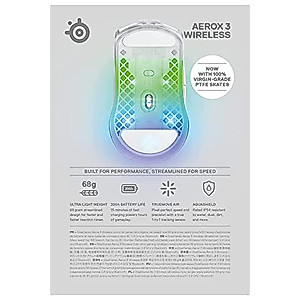 SteelSeries Aerox 3 Wireless - Super Light Gaming Mouse - 18,000 CPI TrueMove Air Optical Sensor - Ultra-Lightweight Water Resistant Design - 200 Hour Battery Life - Ghost