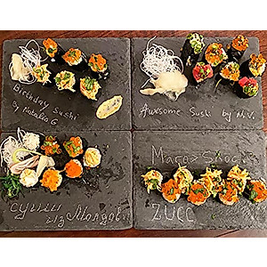 MAPRIAL Slate Cheese Boards, 6 Pack 9 x 6” Slate Plates Black Mini Charcuterie Boards Serving Tray Stone Plates Display Chalkboard with Soapstone Chalks for Sushi, Meats, Cheese, Cake, Appetizers