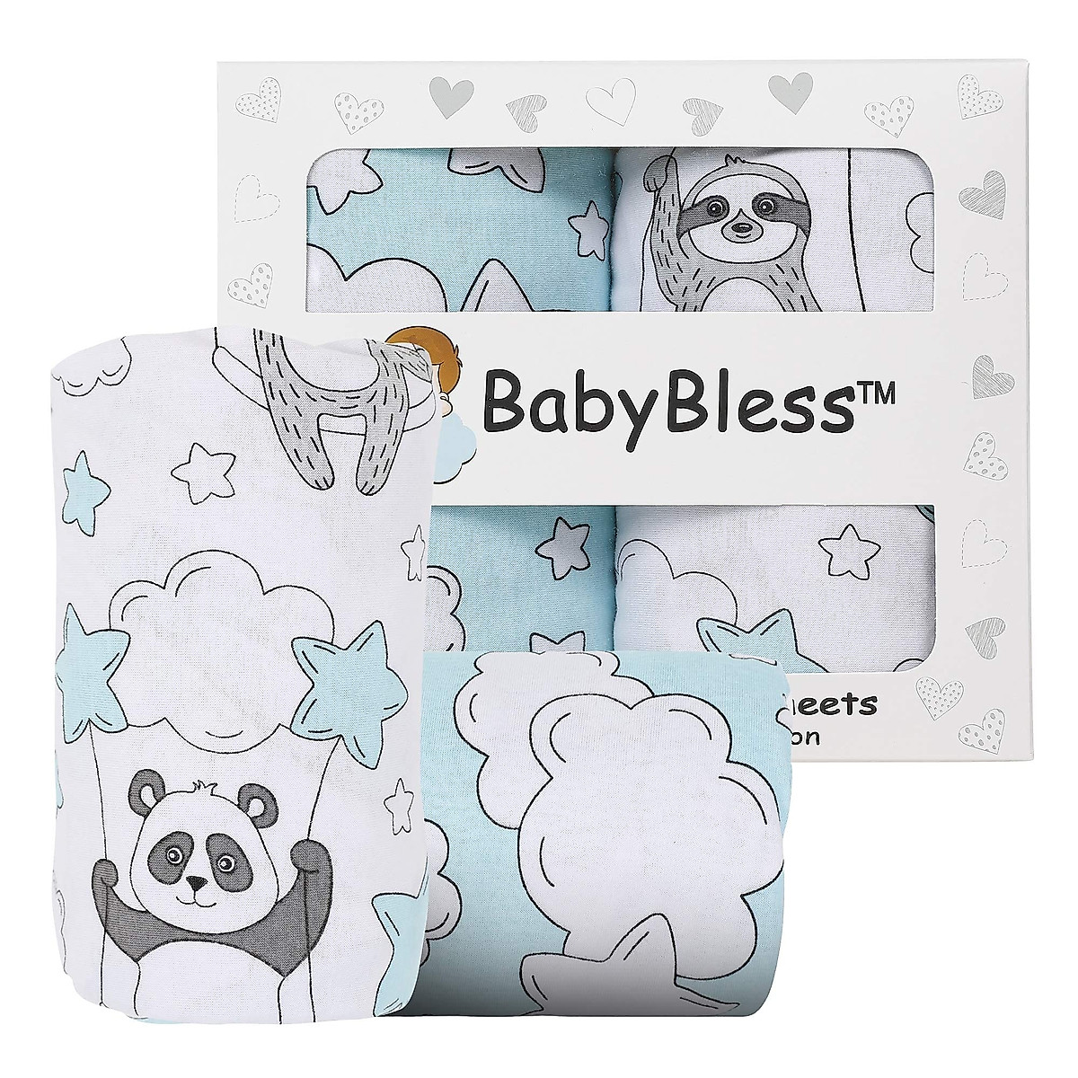 Organic Crib Sheets (2 Pack) - 100% Organic Jersey Cotton Fitted Crib Sheets for Standard Crib and Toddler Mattresses (Blue)