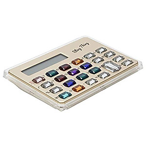 Calabria Gemstone Basic Desktop Calculator Gold Standard Function Large LCD Display Pocket Handheld Crystal Buttons Office