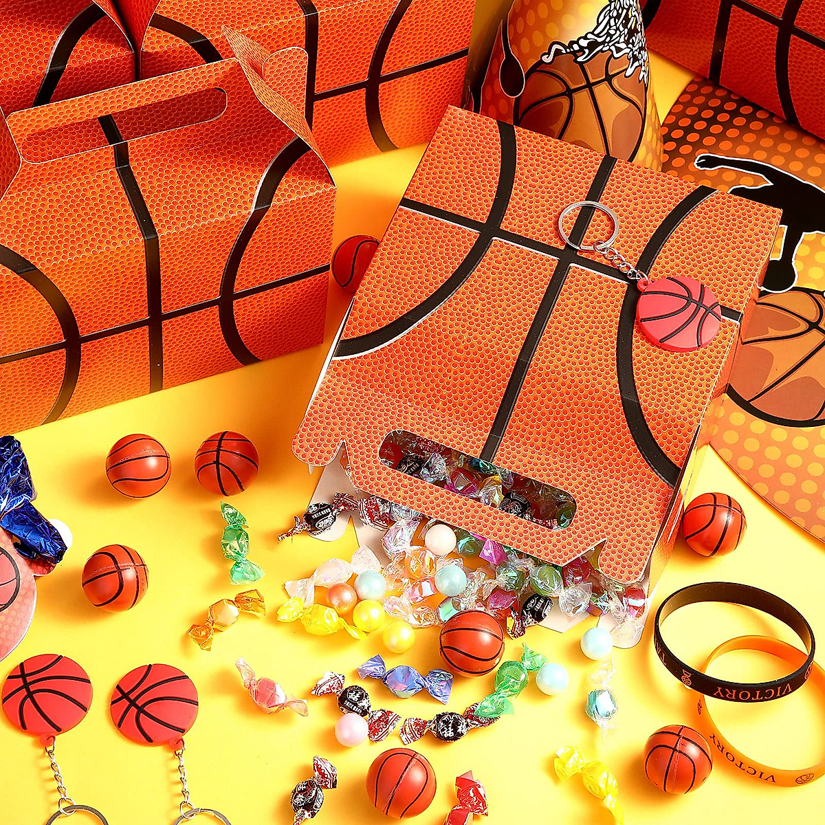 Chinco 24 Pieces Basketball Goody Box Basketball Candy Bags Basketball Party Decorations Basketball Gift Bags Basketball Treat Boxes Basketball Party Favors Boxes for Adult Birthday Theme Party