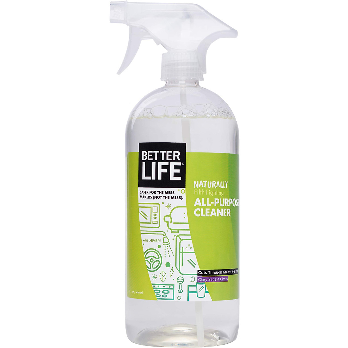 Better Life All Purpose Cleaner - Multipurpose Home and Kitchen Cleaning Spray for Glass, Countertops, Appliances, Upholstery & More - Multi-surface Spray Cleaner - 32oz Clary Sage & Citrus