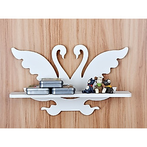 Wall shelf Small White Swan Carved Wall Mount Wood Carved Hollow Shelf