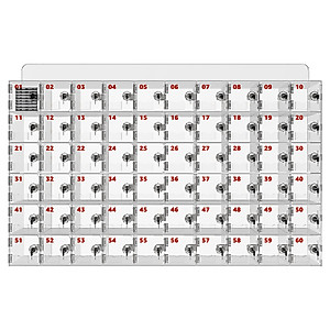 Cell Phone Lockers 40 Slots for Classroom, Clear Acrylic Phone Storage Cabinet Wall Mounted with Locks, Key, Number for Employee Office School Factory (60 Slots)
