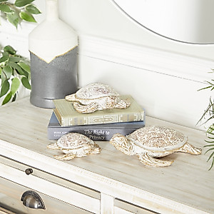 Deco 79 Polystone Turtle Decorative Sculpture Home Decor Statues, Set of 3 Accent Figurines 9", 8", 7"W, Beige