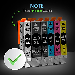 Smart Ink Compatible Ink Cartridge Replacement for Canon PIXMA CLI-251XL PGI-250XL PGI 250 CLI 251 ( 1PGBK & 1BK/C/M/Y/GY 6 Combo Pack ) to use with iP8720 MG6320 MG7120 MG7520