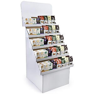 Free-Standing Display Rack, White Corrugated Cardboard Construction with 5 Bins - Sold in Sets of 2
