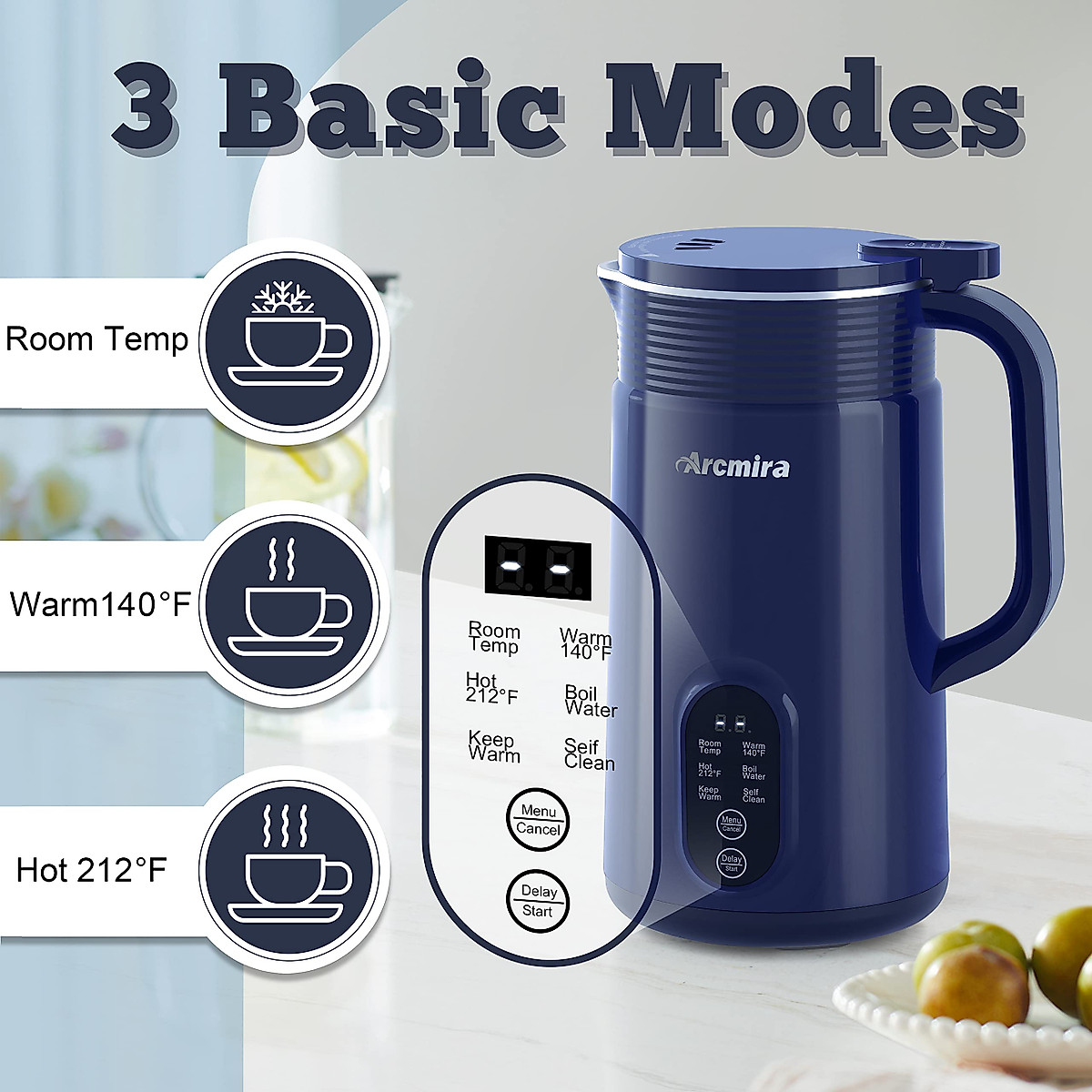 Arcmira Automatic Nut Milk Maker, 20 oz Homemade Almond, Oat, Soy, Plant-Based Milk and Dairy Free Beverages, Almond Milk Maker with Delay Start/Keep Warm/Boil Water, Soy Milk Maker with Nut Milk Bag