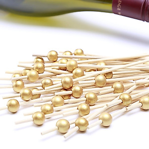 Pukavt Cocktail Picks 100 Counts Handmade Sticks Wooden Toothpicks Cocktail Sticks Party Supplies - Matt Gold Pearl