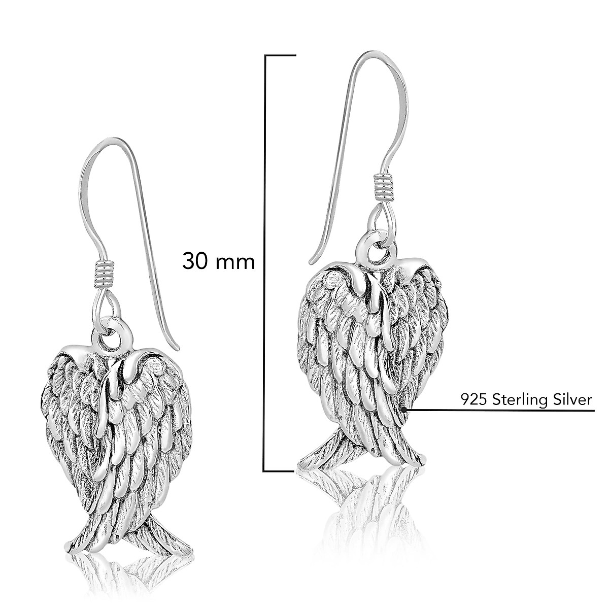 AeraVida Sterling Silver Angel Wings Dangle Earring | 925 Metal Earrings for Women | Spiritual Feather Jewelry