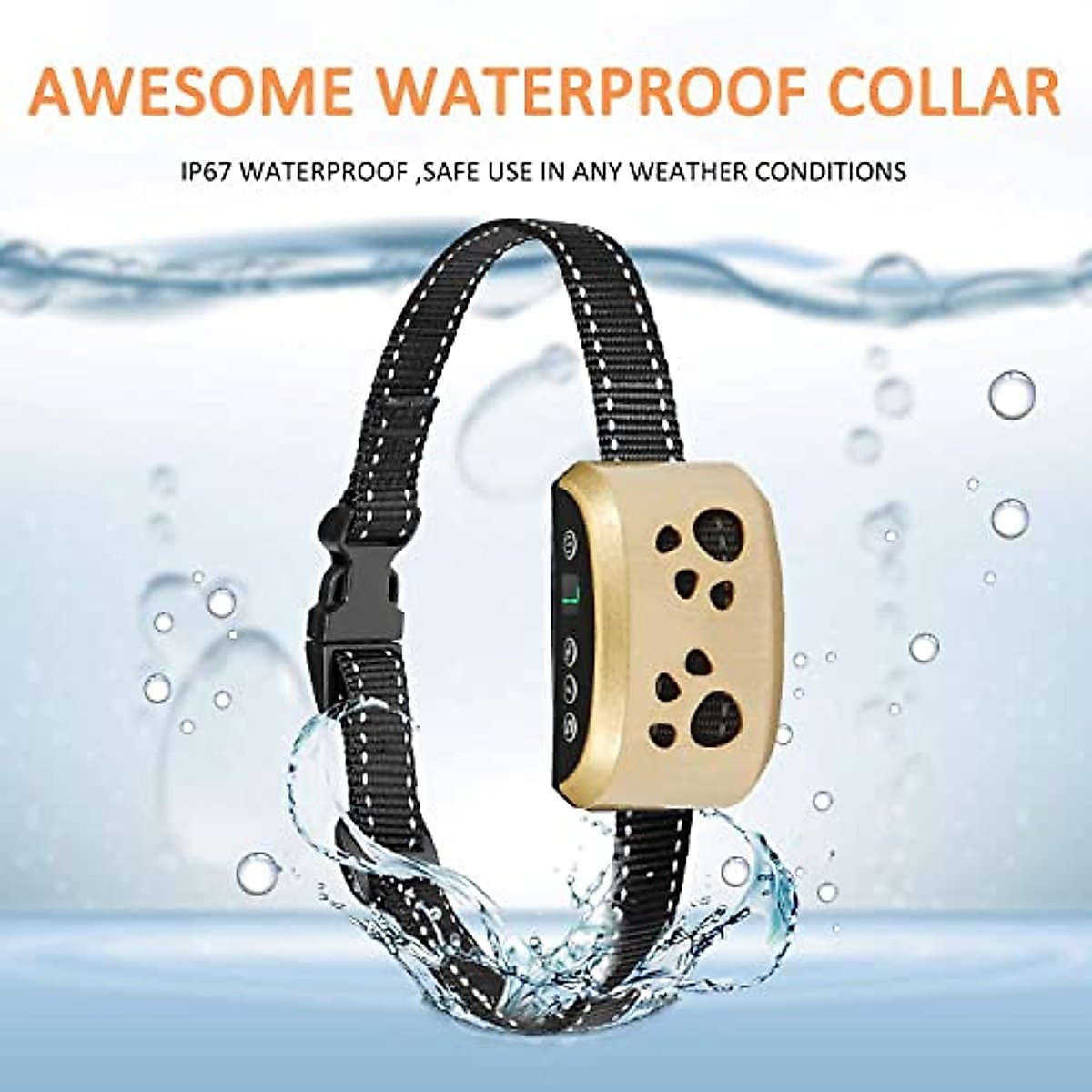 Dog Anti Barking Collar with 7 Adjustable Levels, Harmless Shock, Beep Vibration, Smart Correction and LED Indicator-Reachargeable No Bark Collar for Small Medium Large Dogs,Waterproof