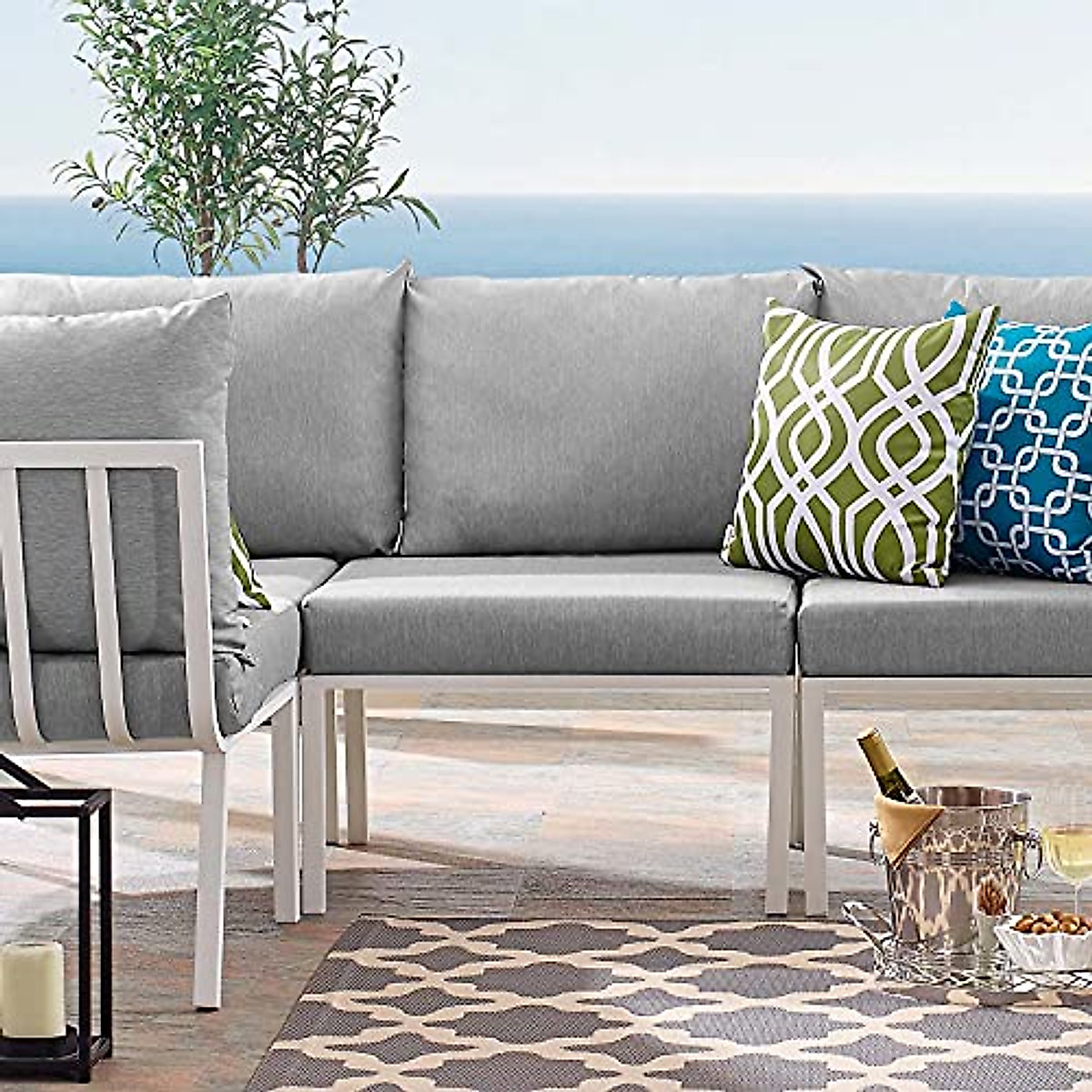 Modway EEI-3567-WHI-GRY Riverside Armless Chair, White Gray 29.5 x 26.5 x 28