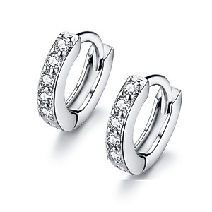 Tiny Small Cubic Zirconia Mini Hoop Earrings Real 925 Sterling Silver for Cartilage Tragus Pierced Sleeper Cuff Women Teen Girls 2nd Hole Round Hinged Huggie Hoops Dainty Fashion Jewelry Gifts