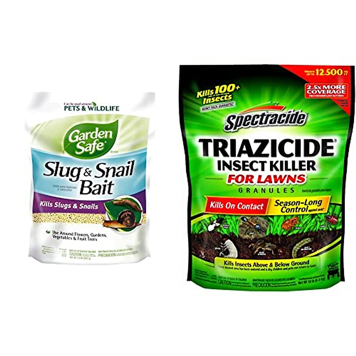 Garden SafeGarden Safe Brand Slug and Snail Bait, 2 Pounds & Spectracide Triazicide Insect Killer for Lawns Granules, 10 Pounds, Kills Lawn-Damaging InsectsSpectracide
