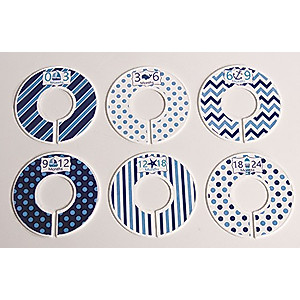C114 Baby Boy Nursery Clothing Closet Hanger Dividers Nautical Blue Set of 6 Fits 1.25 Inch Rod