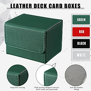 Yookeer 4 Pieces Leather Deck Card Boxes Cards Deck Game Box for Collectible Playing Card Box Compatible with MTG Commander(Black, White, Red, Green,Horizontal)