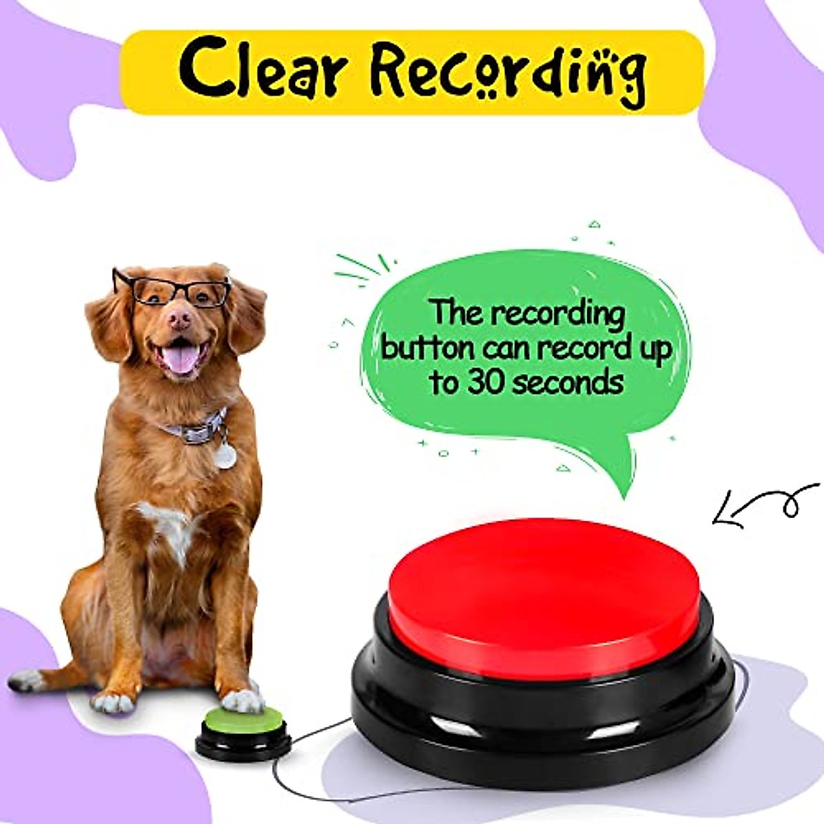 SUHSAI Dog Buttons for Communication, Pet Training Buzzer 30 Second Records & Playback, Voice Recorder and Speaking Button, Dog Talking Button for Pet, Cat, Dog (Pack of 4)