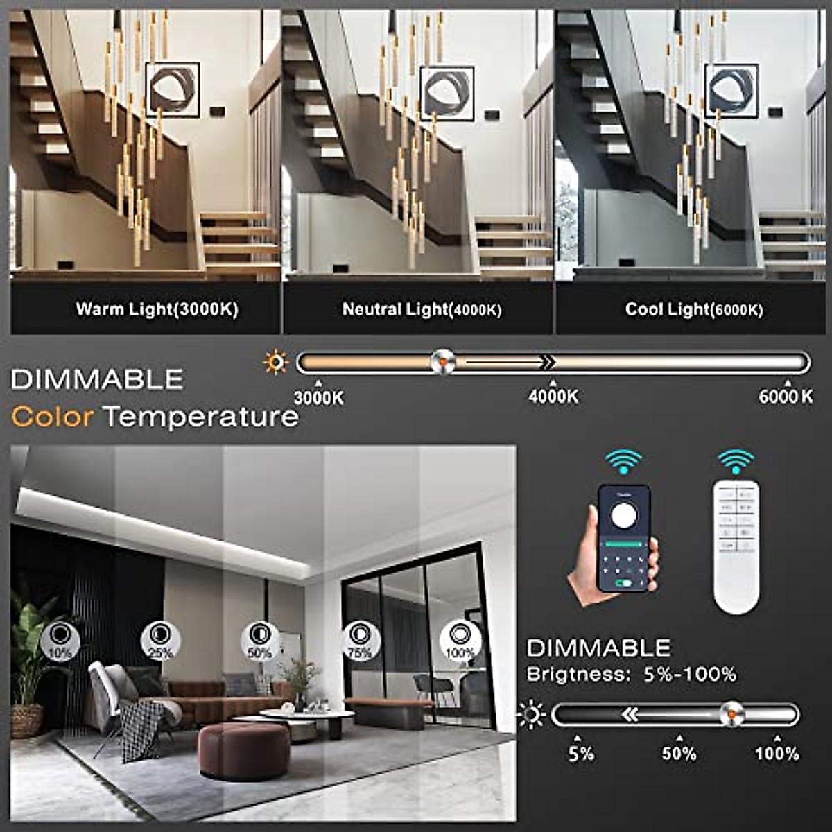 H118 18-Light Modern Chandelier LED Dimmable Light Crystal Pendant Lights Fixtures Crystal Chandeliers Flush Mounted Ceiling Light Raindrop Crystal Bubble Lights Living Room Remote Foyer Lights