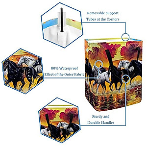 Horses Runs in Splashes Water Print Collapsible Laundry Hamper, 60L Waterproof Laundry Baskets Washing Bin Clothes Toys Storage for Dorm Bathroom Bedroom