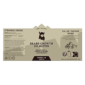 Striking Viking Beard Growth Oil with Biotin - Thickening & Conditioning Beard Oil Growth - Naturally Derived Beard Oil for Facial Hair Growth for Men Vanilla, 2 Fl Oz (Pack of 1) - Vanilla Beard Oil