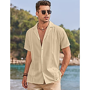 COOFANDY Men Casual Button Down Shirts Short Sleeve Camp Guayabera Shirts Resort Wear