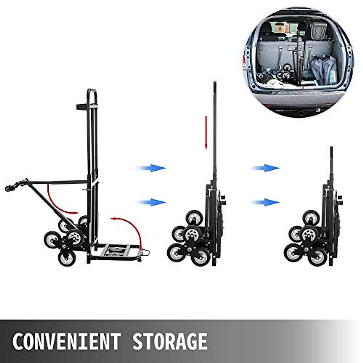VEVOR Stair Climbing Cart 460lbs Capacity, Portable Folding Trolley with 5Inch and 1.5Inch Wheels, Stair Climber Hand Truck with Adjustable Handle, All Terrain Heavy Duty Dolly Cart for Stairs