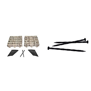 EasyFlex No-Dig Landscape Edging with Anchoring Spikes, 2.7 in Tall Decorative Stone-Look Garden Border, 15 Foot Kit, Brown | EasyFlex 1989N-24C Spiral Landscape Edging Anchoring Spikes, 24 Count